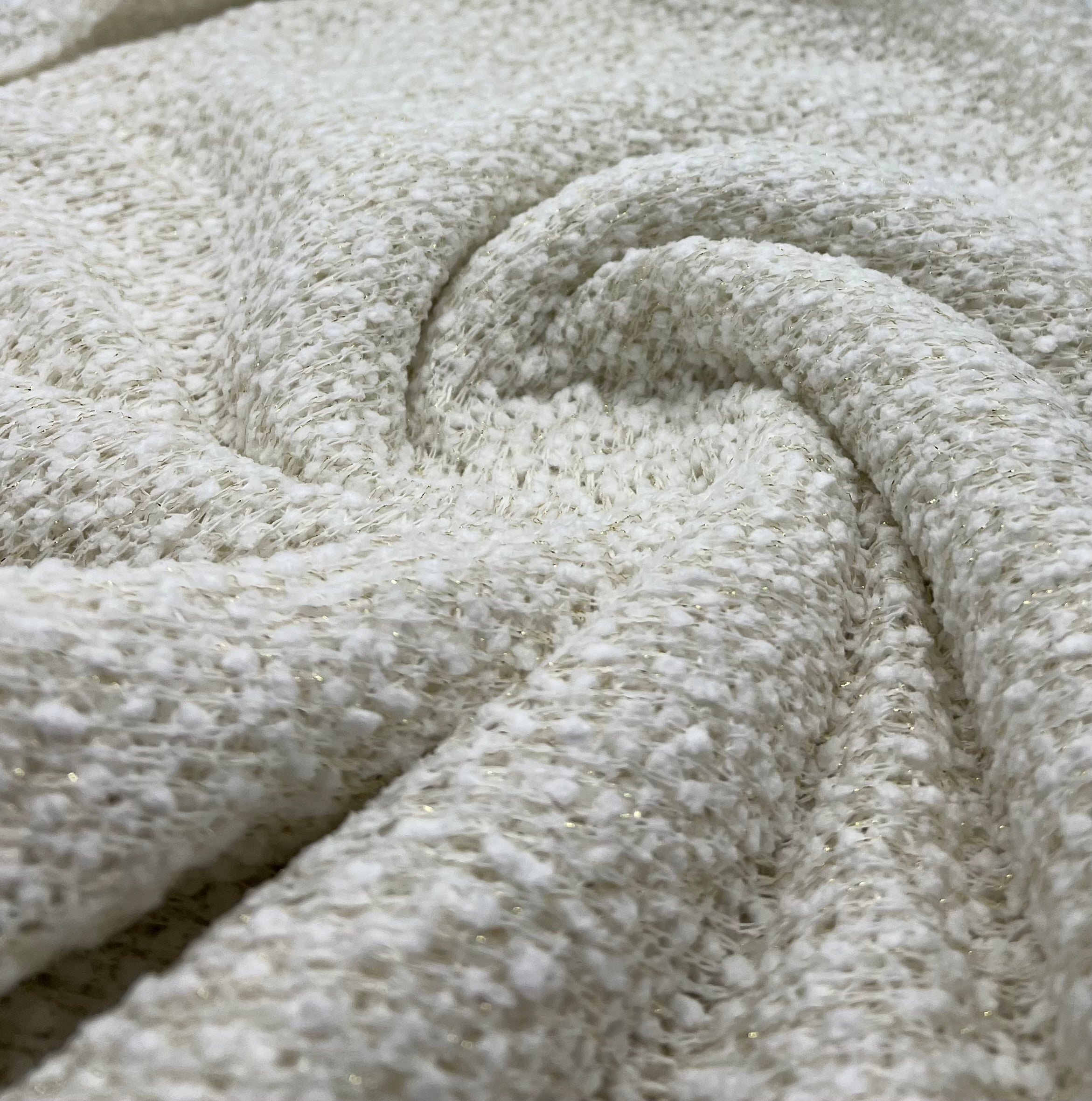 Ivory Boucle Metallic Thread Knit Fabric 2 Way Stretch Fabric – T9 Fabrics