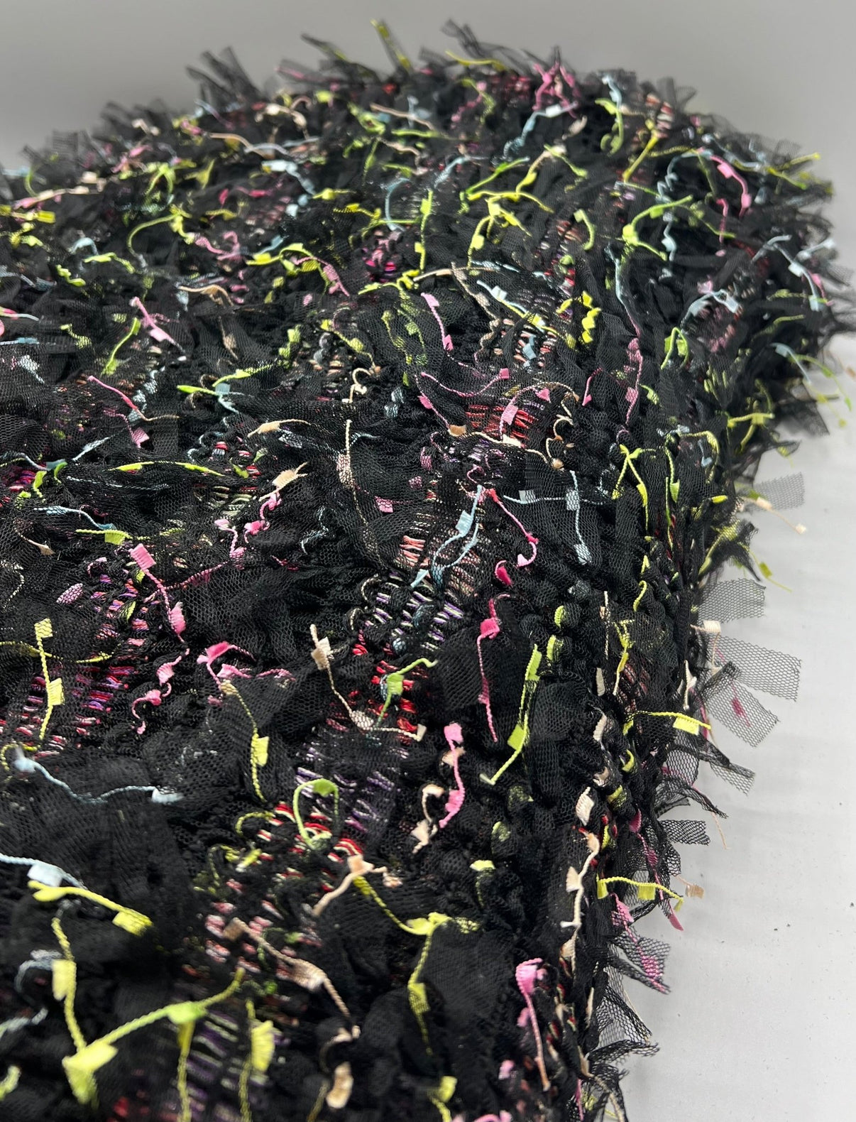 Black Multi Coloured Textured Tassel Fabric Stretch – T9 Fabrics